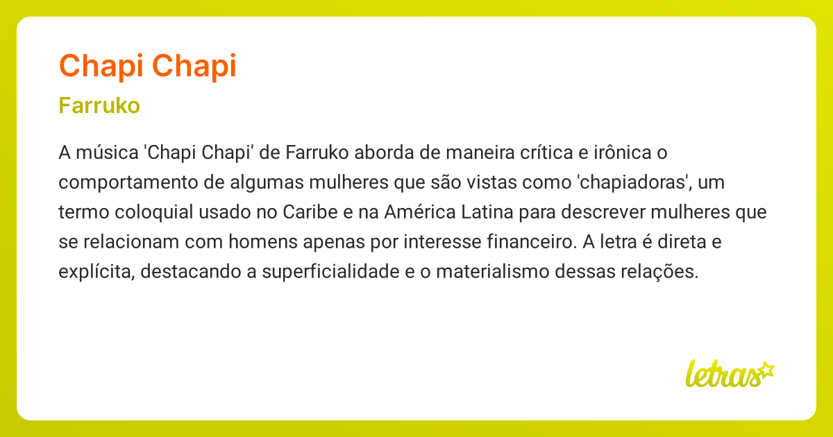 Significado da música CHAPI CHAPI (Farruko) - LETRAS.MUS.BR