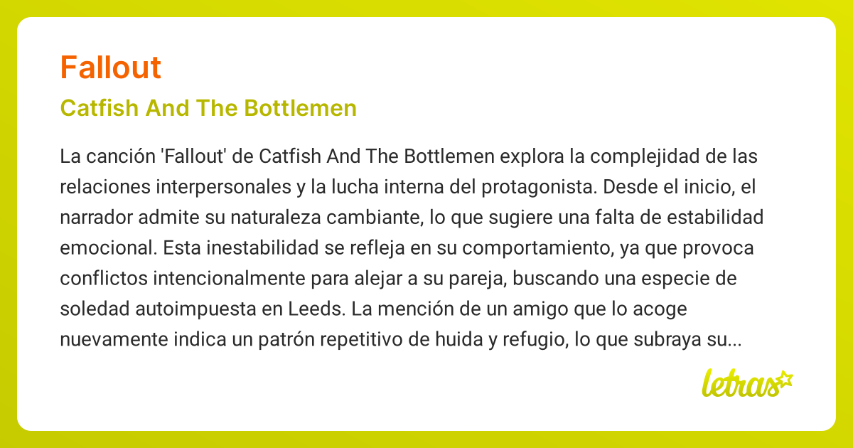 Significado de la canción FALLOUT (Catfish And The Bottlemen) - LETRAS.COM