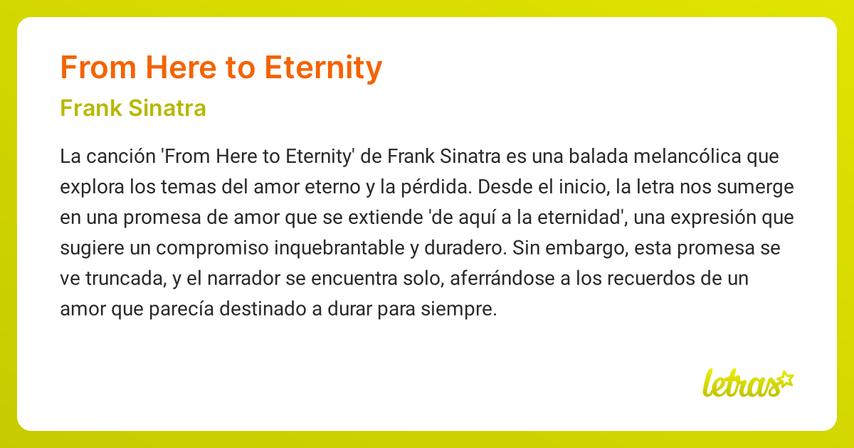 Significado de la canción FROM HERE TO ETERNITY (Frank Sinatra) - LETRAS.COM