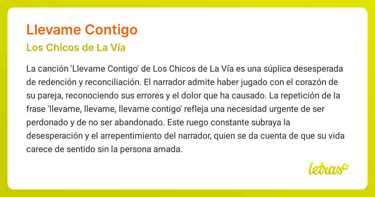 Significado de la canción LLEVAME CONTIGO (Los Chicos de La Vía ...