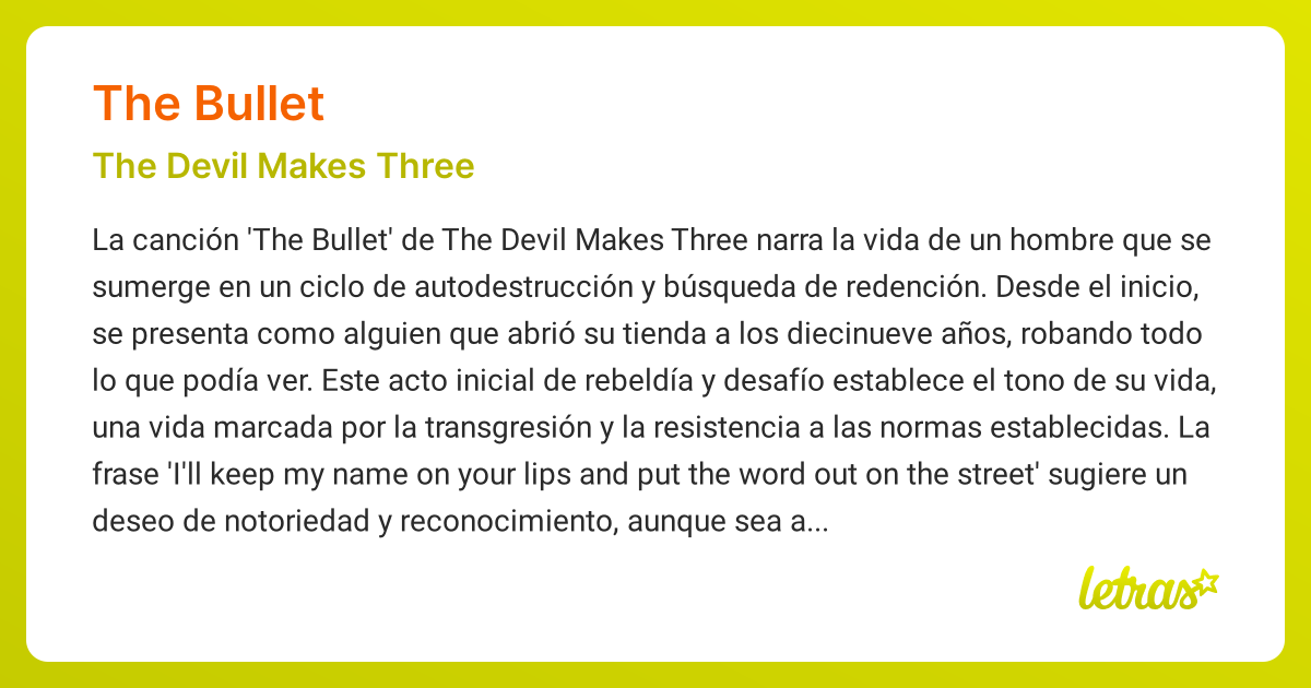 Significado de la canción THE BULLET (The Devil Makes Three) - LETRAS.COM
