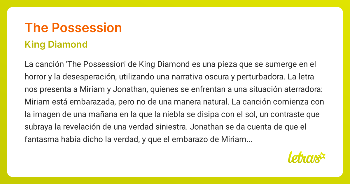 Significado de la canción THE POSSESSION (King Diamond) - LETRAS.COM