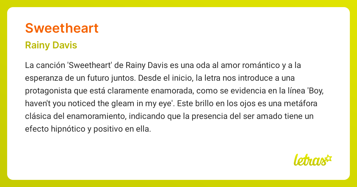 Significado de la canción SWEETHEART (Rainy Davis) - LETRAS.COM