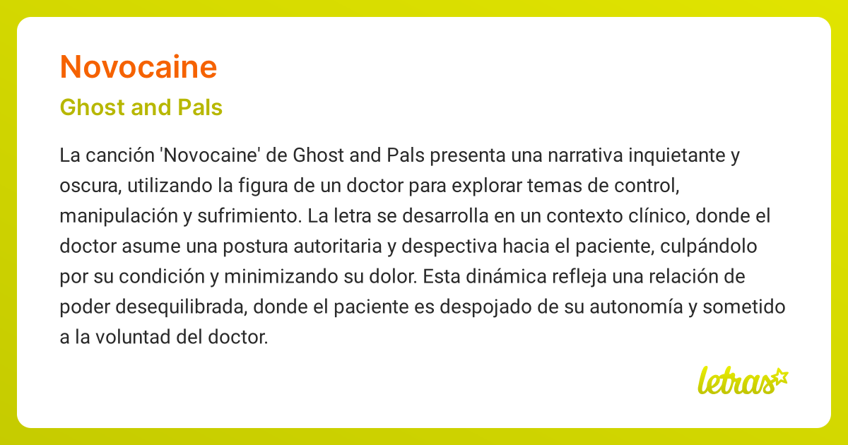 Significado de la canción NOVOCAINE (Ghost and Pals) - LETRAS.COM