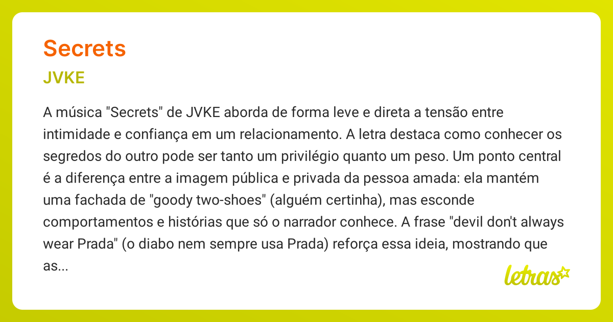 Significado da música SECRETS (JVKE) - LETRAS.MUS.BR