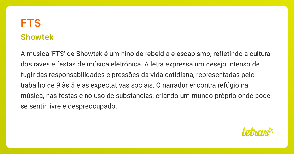 Significado da música FTS (Showtek) - LETRAS.MUS.BR
