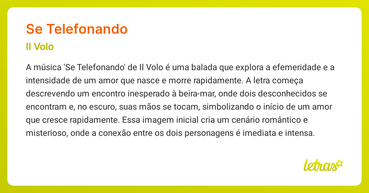 Significado da música SE TELEFONANDO (Il Volo) - LETRAS.MUS.BR