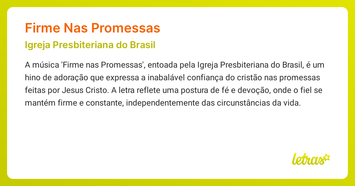 Significado da música FIRME NAS PROMESSAS (Igreja Presbiteriana do ...