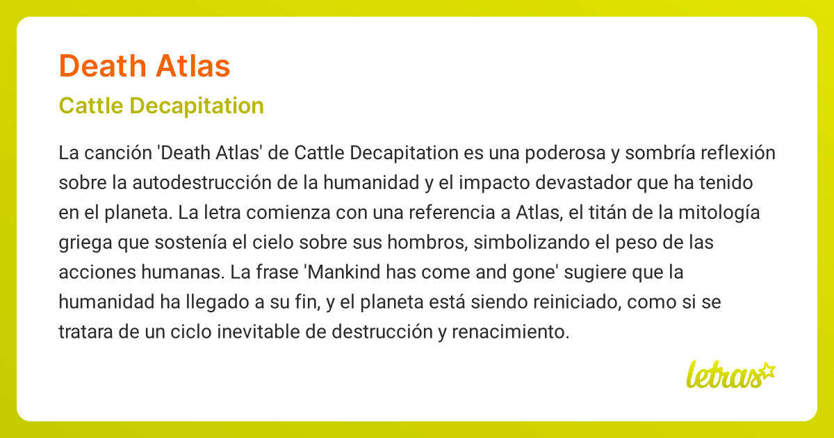 Significado de la canción DEATH ATLAS (Cattle Decapitation) - LETRAS.COM