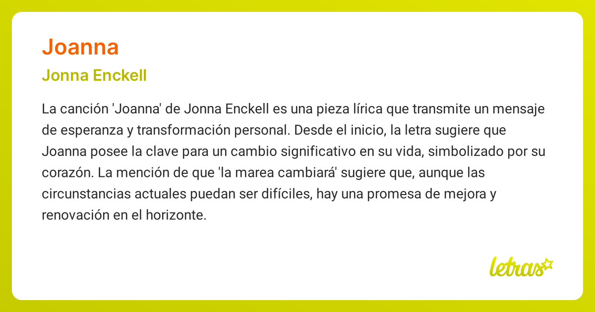 Significado de la canción JOANNA (Jonna Enckell) - LETRAS.COM