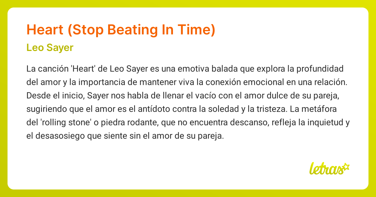 Significado de la canción HEART (STOP BEATING IN TIME) (Leo Sayer ...