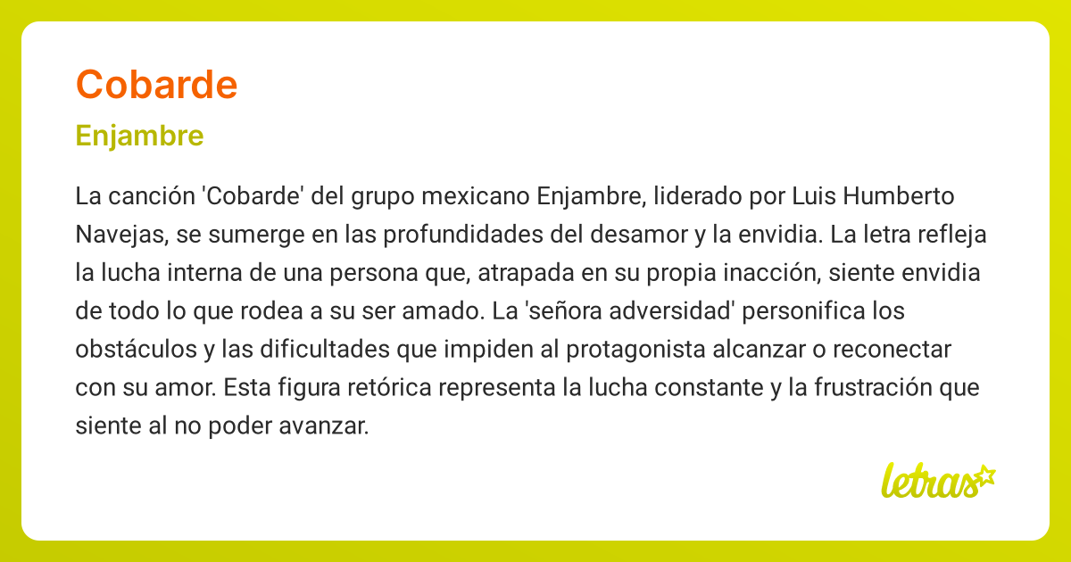 Significado de la canción COBARDE (Enjambre) - LETRAS.COM