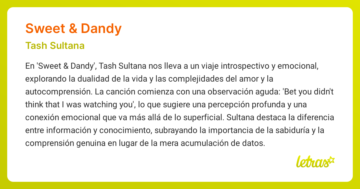 Significado de la canción SWEET & DANDY (Tash Sultana) - LETRAS.COM