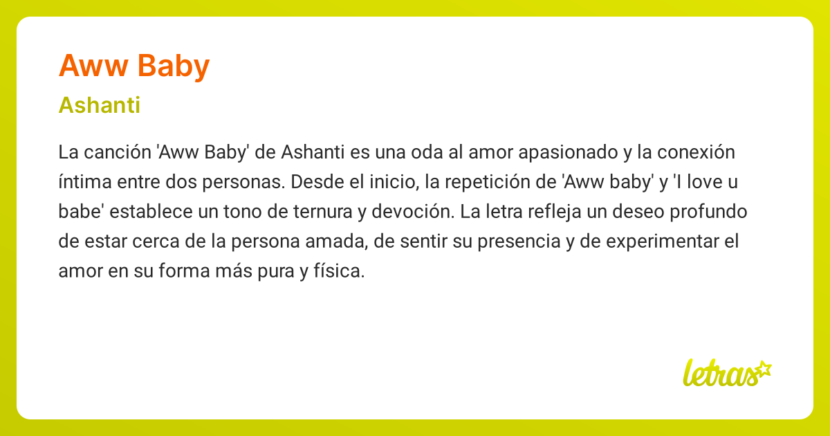 Significado de la canción AWW BABY (Ashanti) - LETRAS.COM