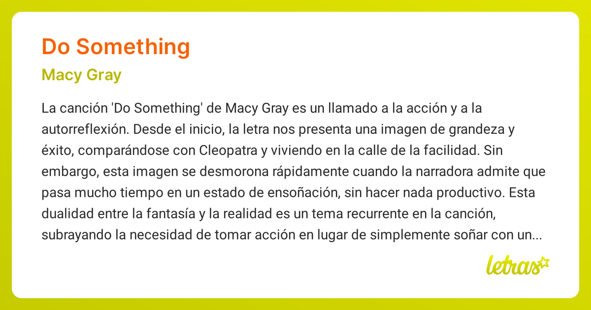Significado de la canción DO SOMETHING (Macy Gray) - LETRAS.COM