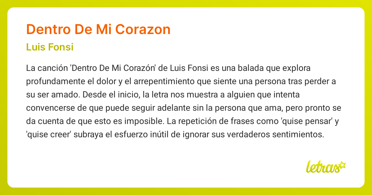 Significado de la canción DENTRO DE MI CORAZON (Luis Fonsi) - LETRAS.COM