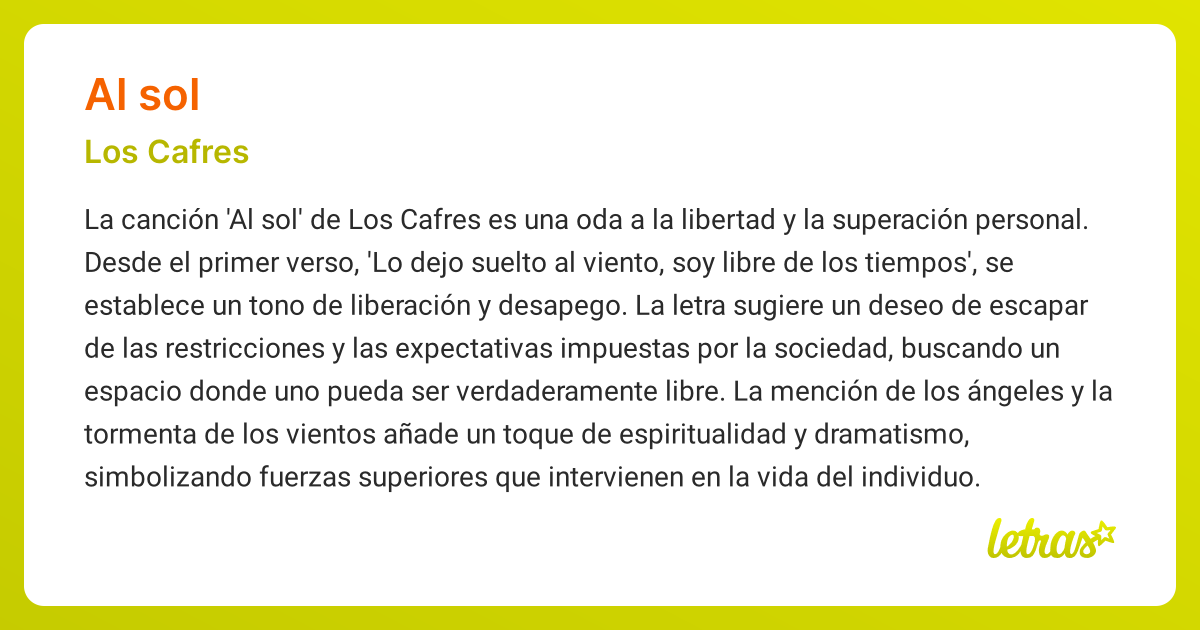 Significado de la canción AL SOL (Los Cafres) - LETRAS.COM
