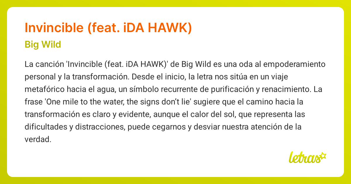 Significado de la canción INVINCIBLE (FEAT. IDA HAWK) (Big Wild ...