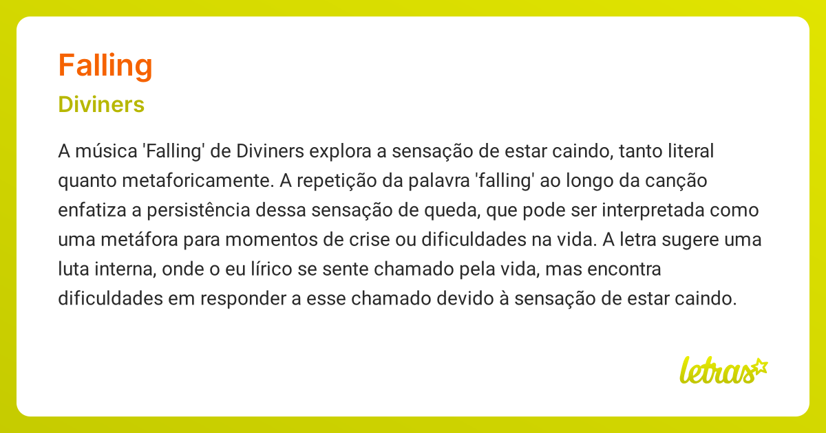 Significado da música FALLING (Diviners) - LETRAS.MUS.BR