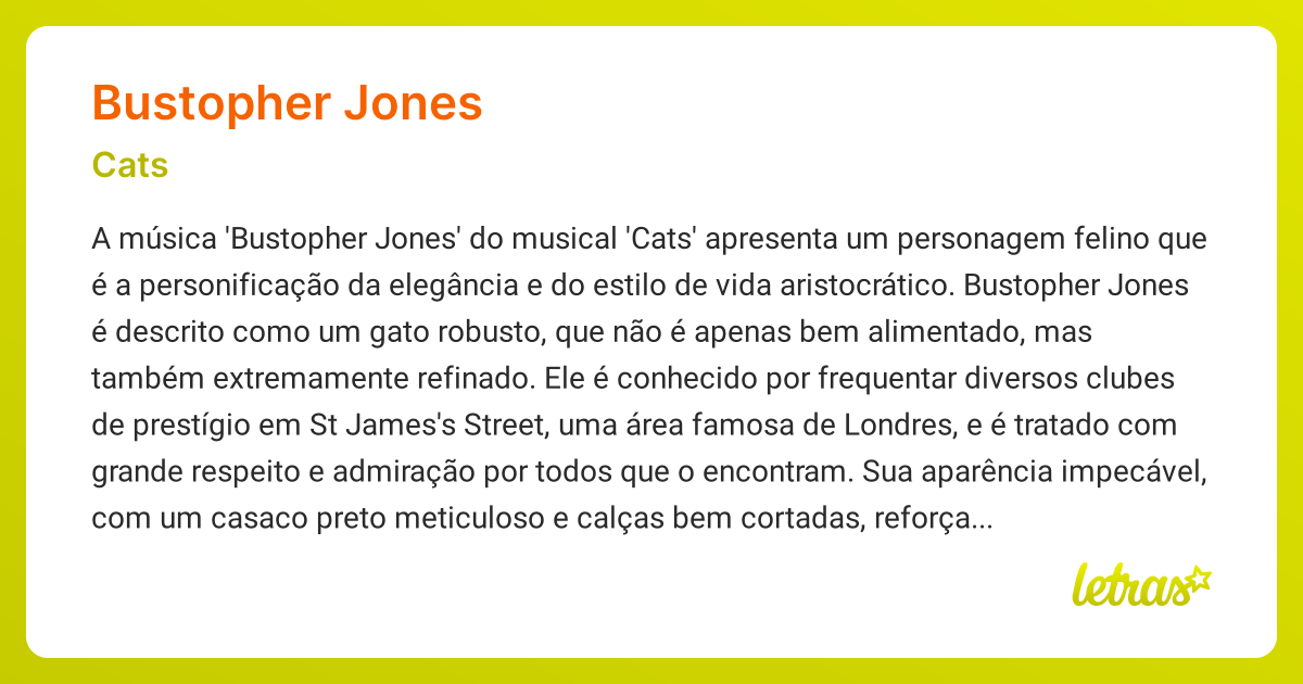 Significado da música BUSTOPHER JONES (Cats) - LETRAS.MUS.BR