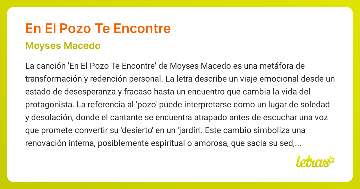 Significado de la canción EN EL POZO TE ENCONTRE (Moyses Macedo ...