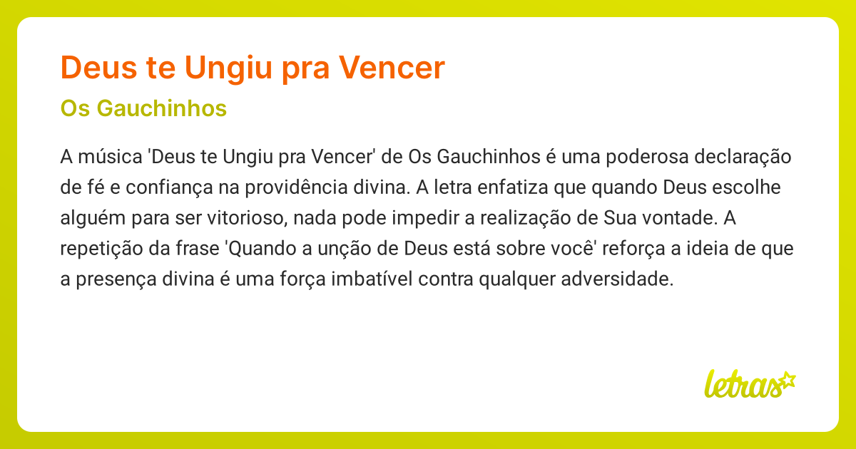 Significado da música DEUS TE UNGIU PRA VENCER (Os Gauchinhos) - LETRAS ...