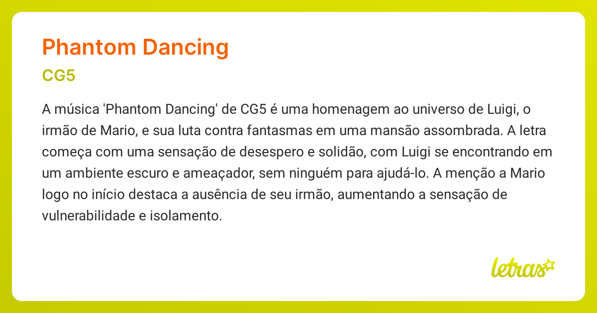 Significado da música PHANTOM DANCING (CG5) - LETRAS.MUS.BR