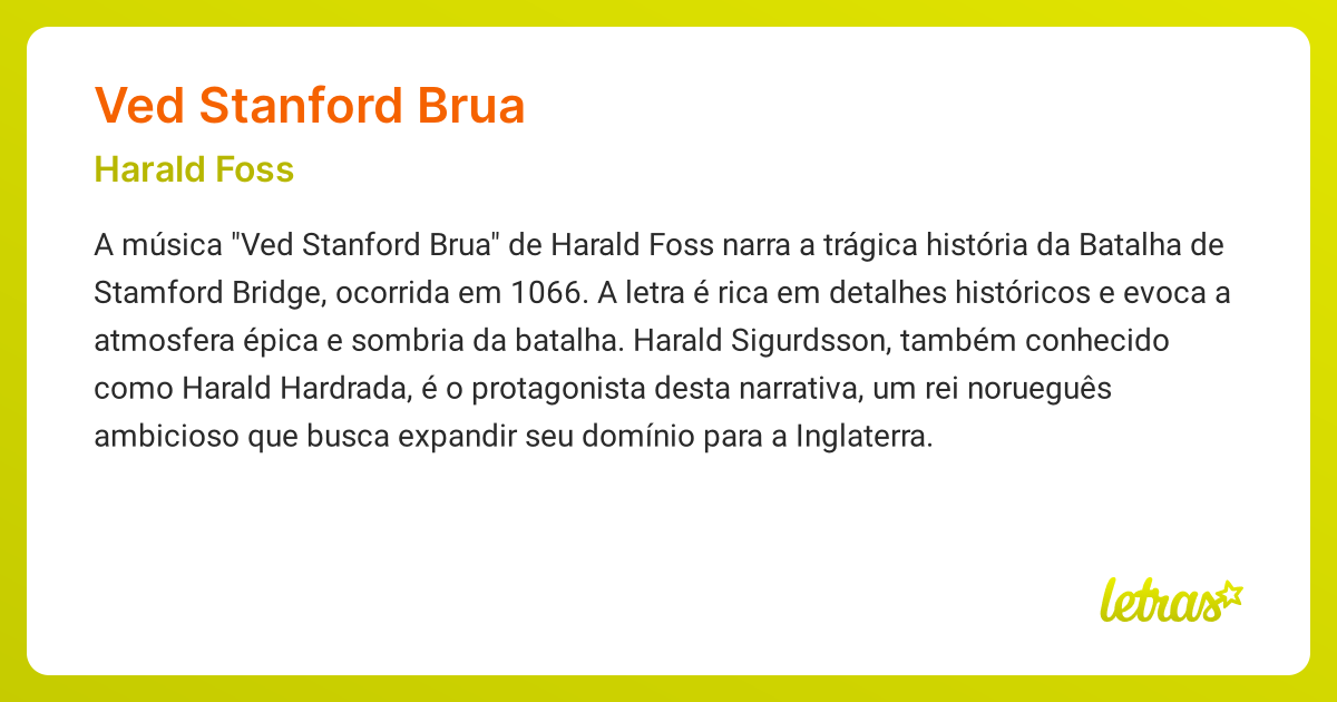 Significado da música VED STANFORD BRUA (Harald Foss) - LETRAS.MUS.BR