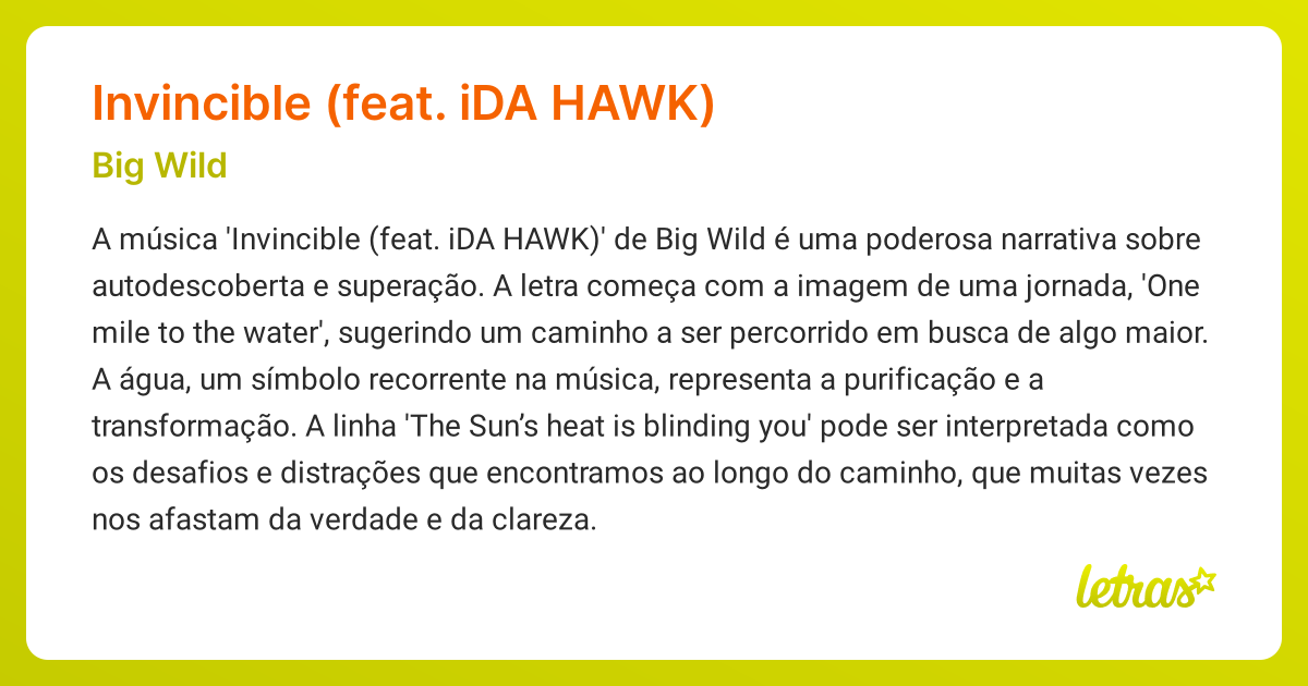 Significado da música INVINCIBLE (FEAT. IDA HAWK) (Big Wild) - LETRAS ...
