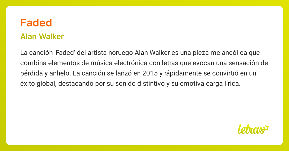 Significado de la canción FADED (Alan Walker) - LETRAS.COM
