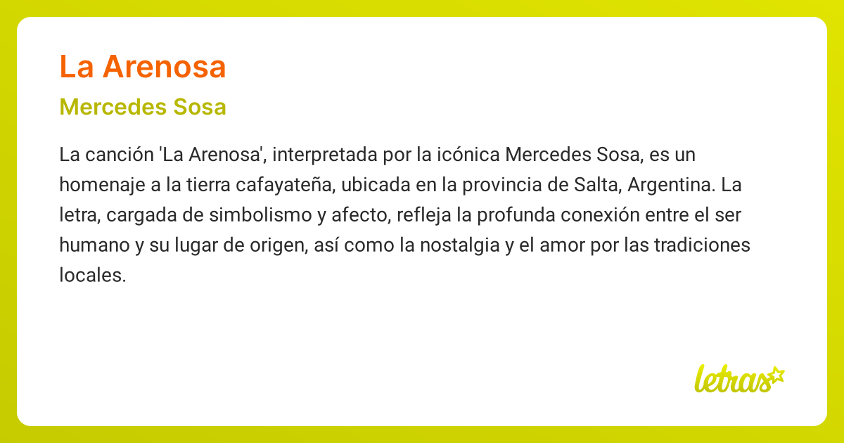 Significado de la canción LA ARENOSA (Mercedes Sosa) - LETRAS.COM