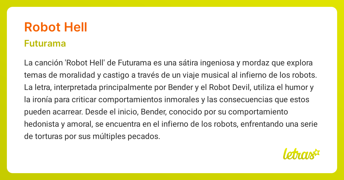 Significado de la canción ROBOT HELL (Futurama) - LETRAS.COM