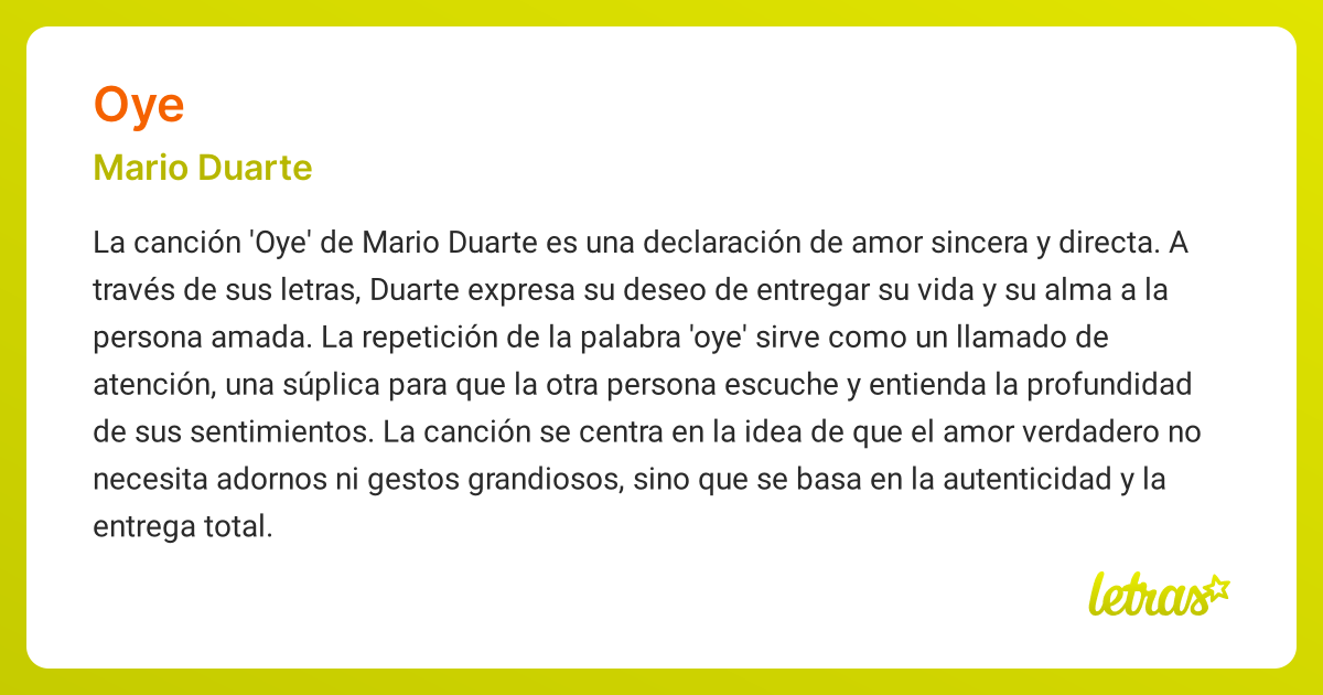 Significado de la canción OYE (Mario Duarte) - LETRAS.COM