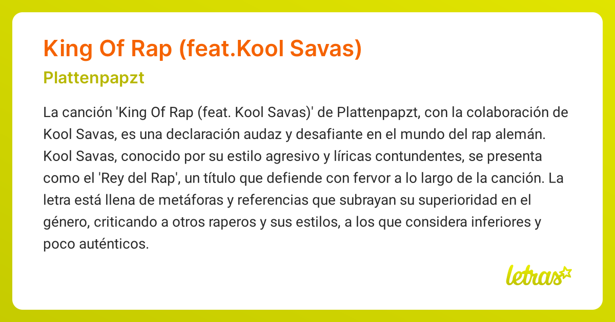 Significado de la canción KING OF RAP (FEAT.KOOL SAVAS) (Plattenpapzt ...
