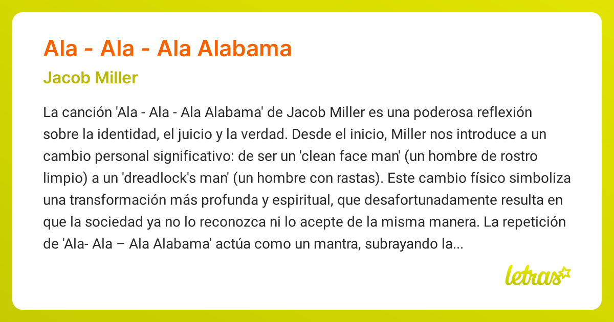 Significado de la canción ALA - ALA - ALA ALABAMA (Jacob Miller ...