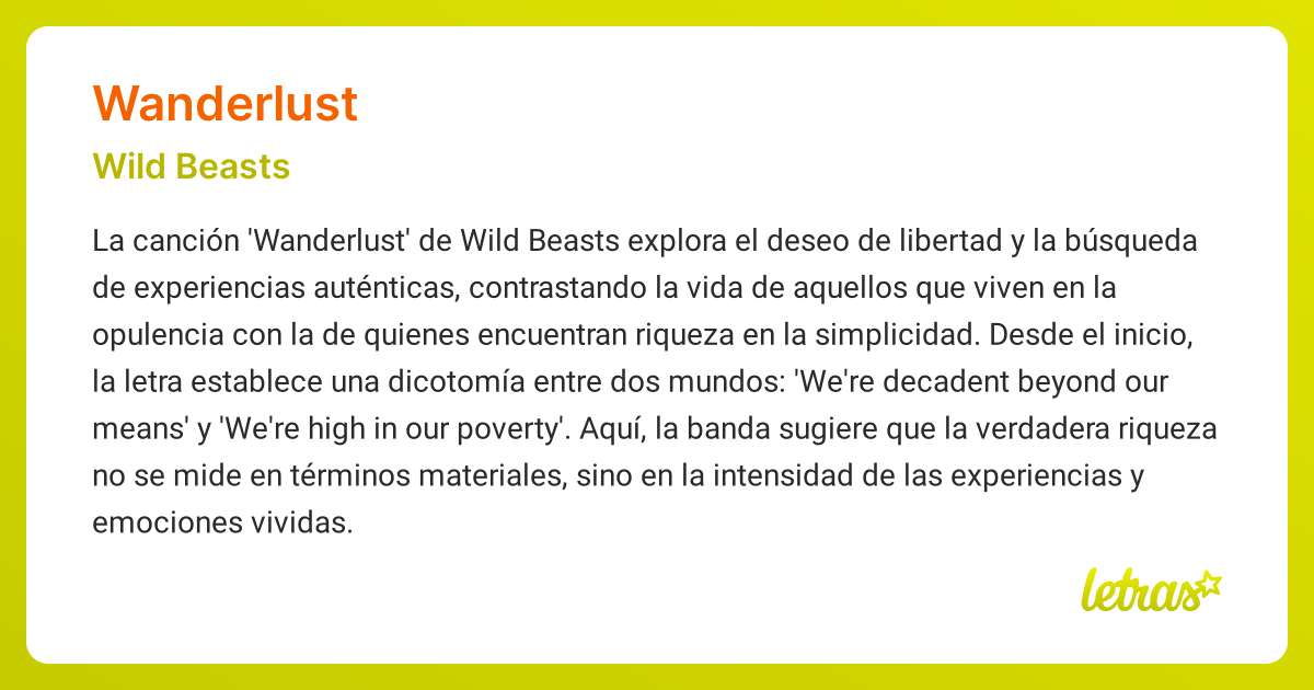 Significado de la canción WANDERLUST (Wild Beasts) - LETRAS.COM