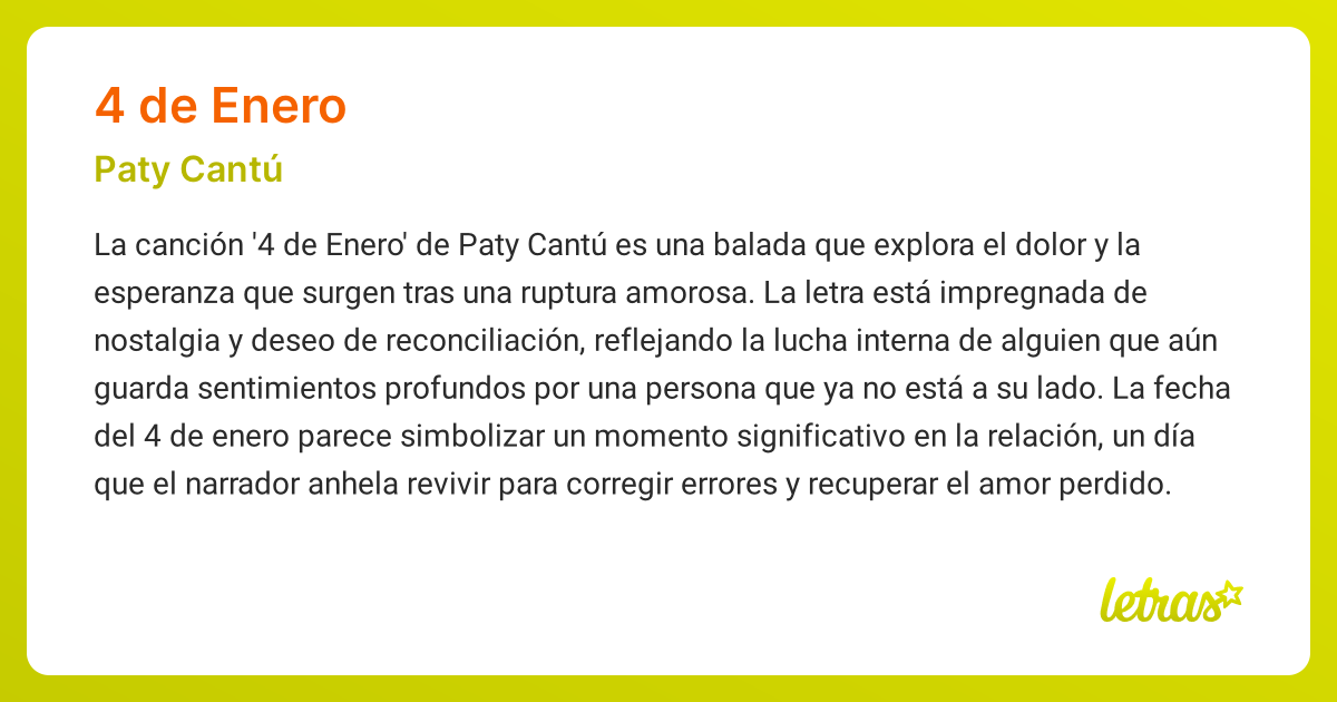 Significado de la canción 4 DE ENERO (Paty Cantú) - LETRAS.COM
