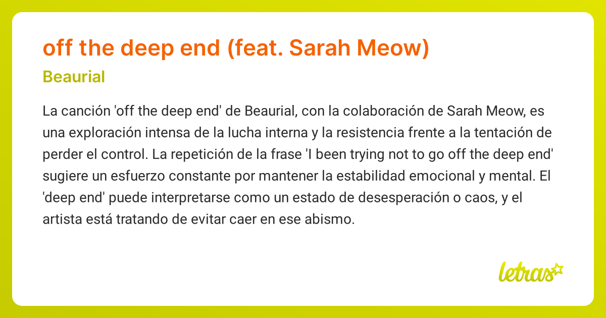 Significado de la canción off the deep end (feat. Sarah Meow) (Beaurial ...