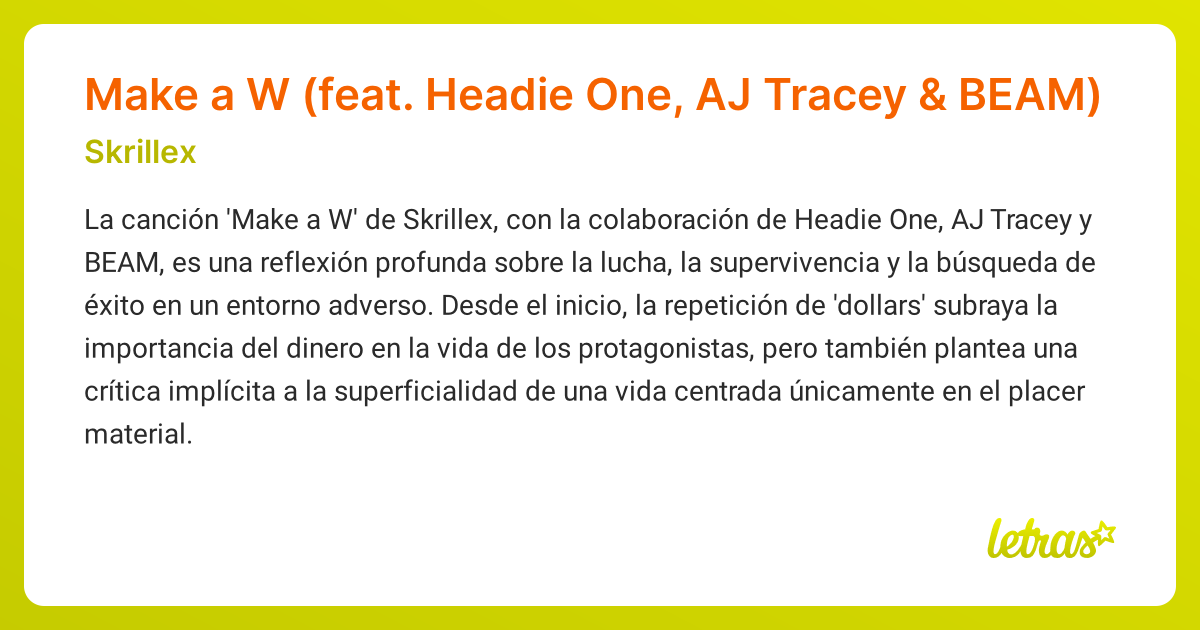 Significado de la canción Make a W (feat. Headie One, AJ Tracey & BEAM ...