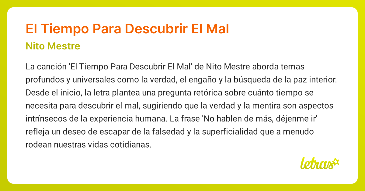 Significado de la canción El Tiempo Para Descubrir El Mal (Nito Mestre ...