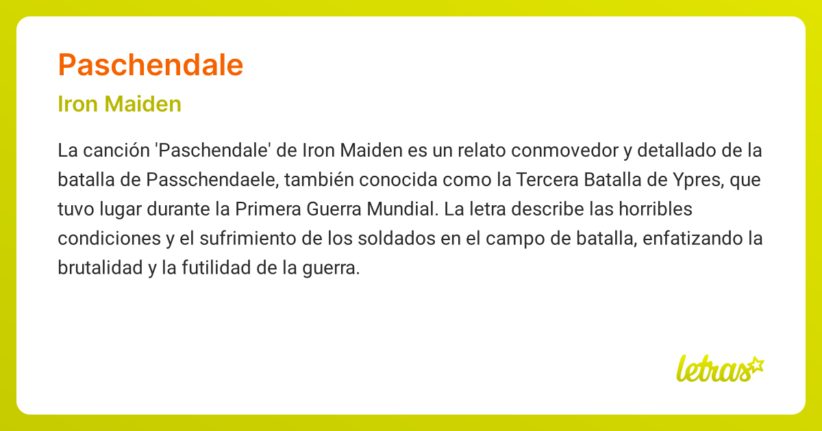 Significado de la canción PASCHENDALE (Iron Maiden) - LETRAS.COM