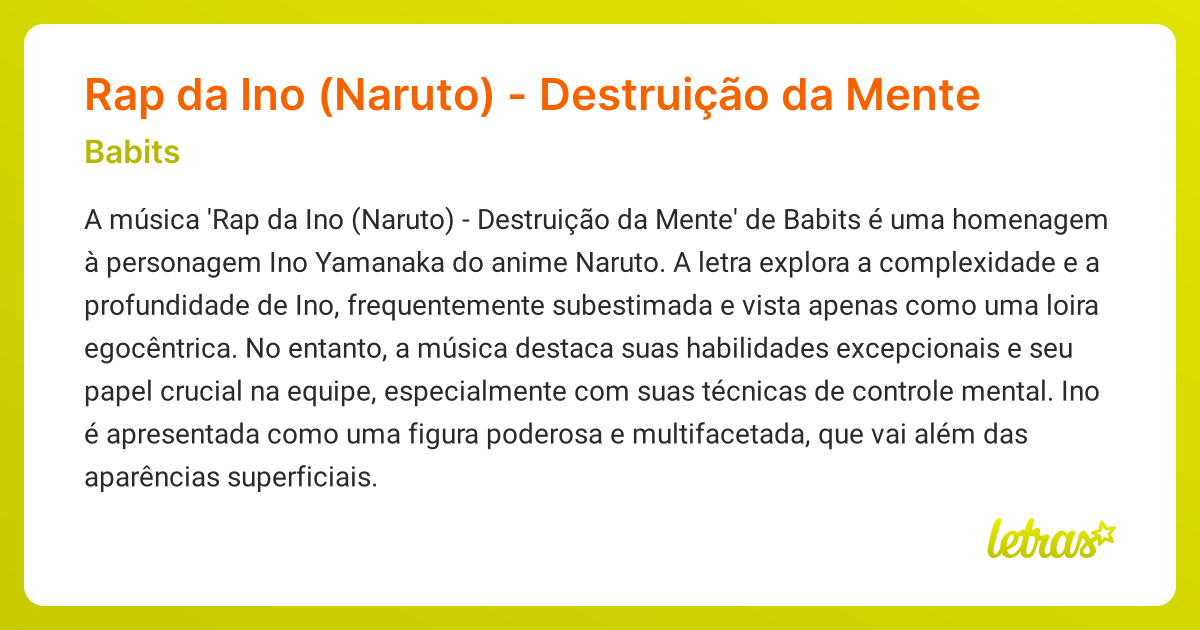 Significado da música Rap da Ino (Naruto) - Destruição da Mente (Babits ...