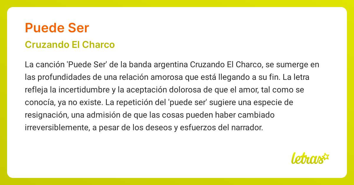 Significado de la canción PUEDE SER (Cruzando El Charco) - LETRAS.COM