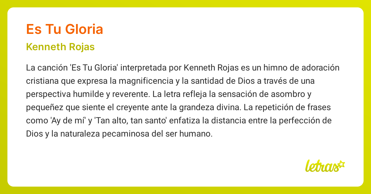 Significado de la canción ES TU GLORIA (Kenneth Rojas) - LETRAS.COM
