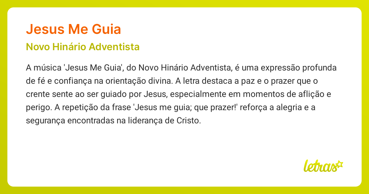 Significado da música JESUS ME GUIA (Novo Hinário Adventista) - LETRAS ...