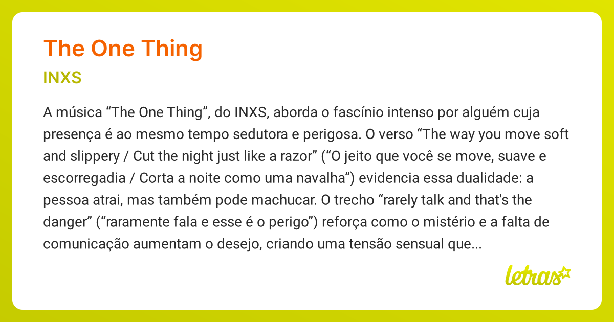 Significado da música THE ONE THING (INXS) - LETRAS.MUS.BR