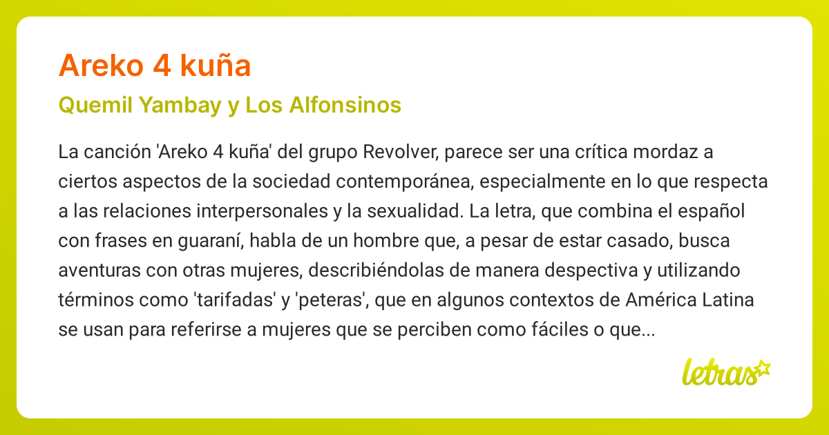 Significado de la canción AREKO 4 KUÑA (Quemil Yambay y Los Alfonsinos ...