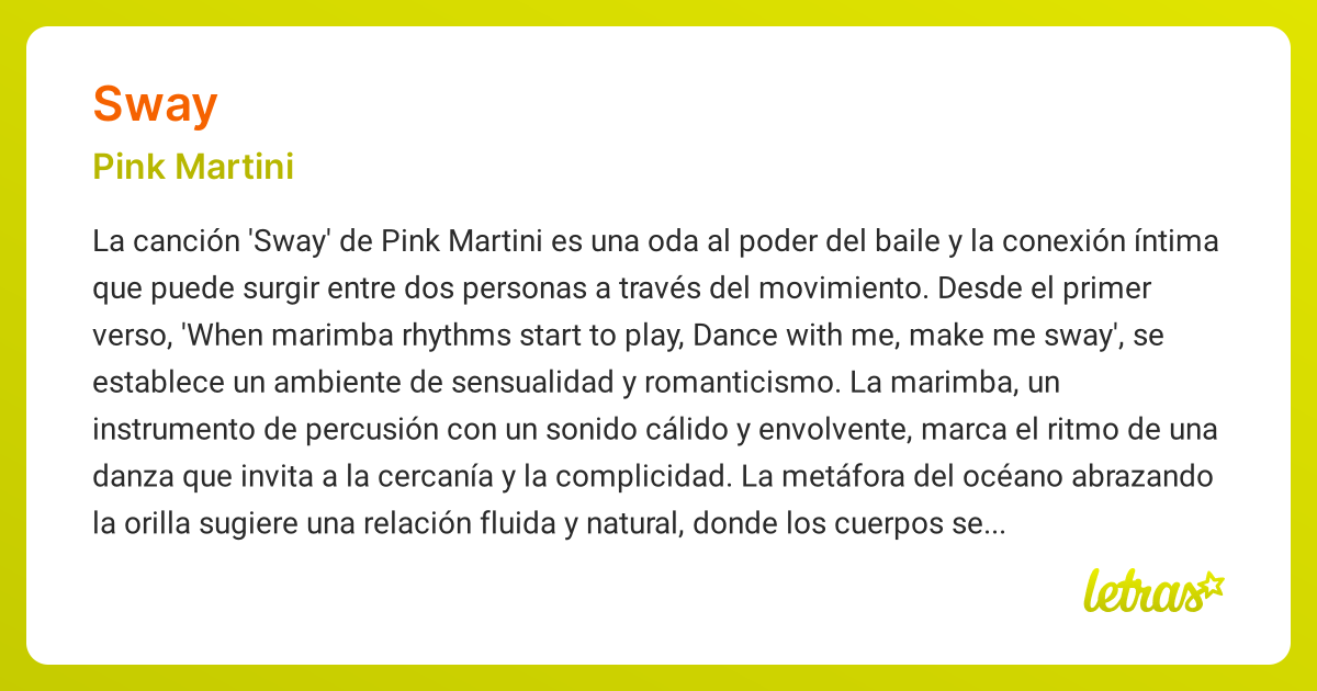 Significado de la canción SWAY (Pink Martini) - LETRAS.COM