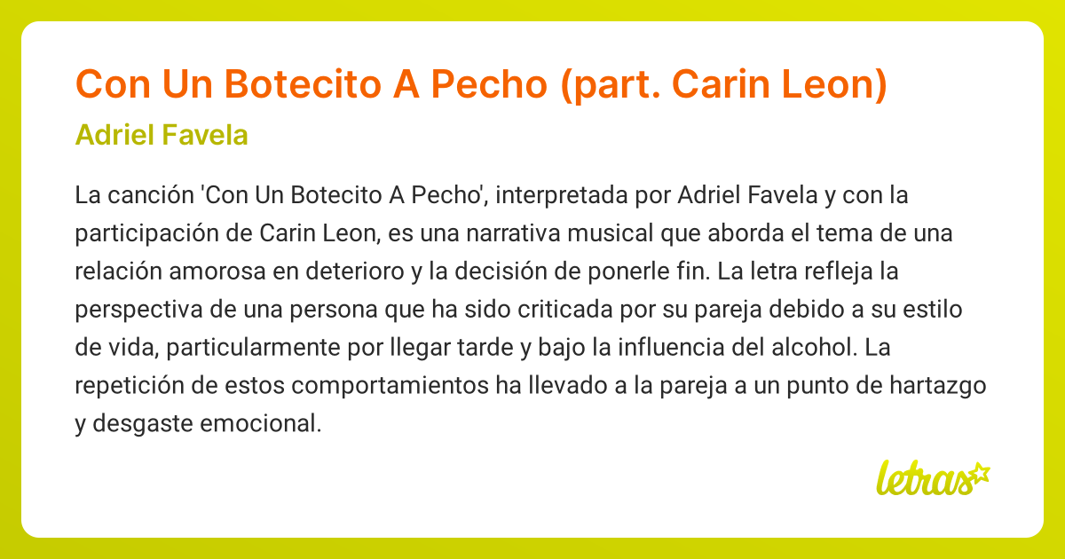 Significado de la canción Con Un Botecito A Pecho (part. Carin Leon ...