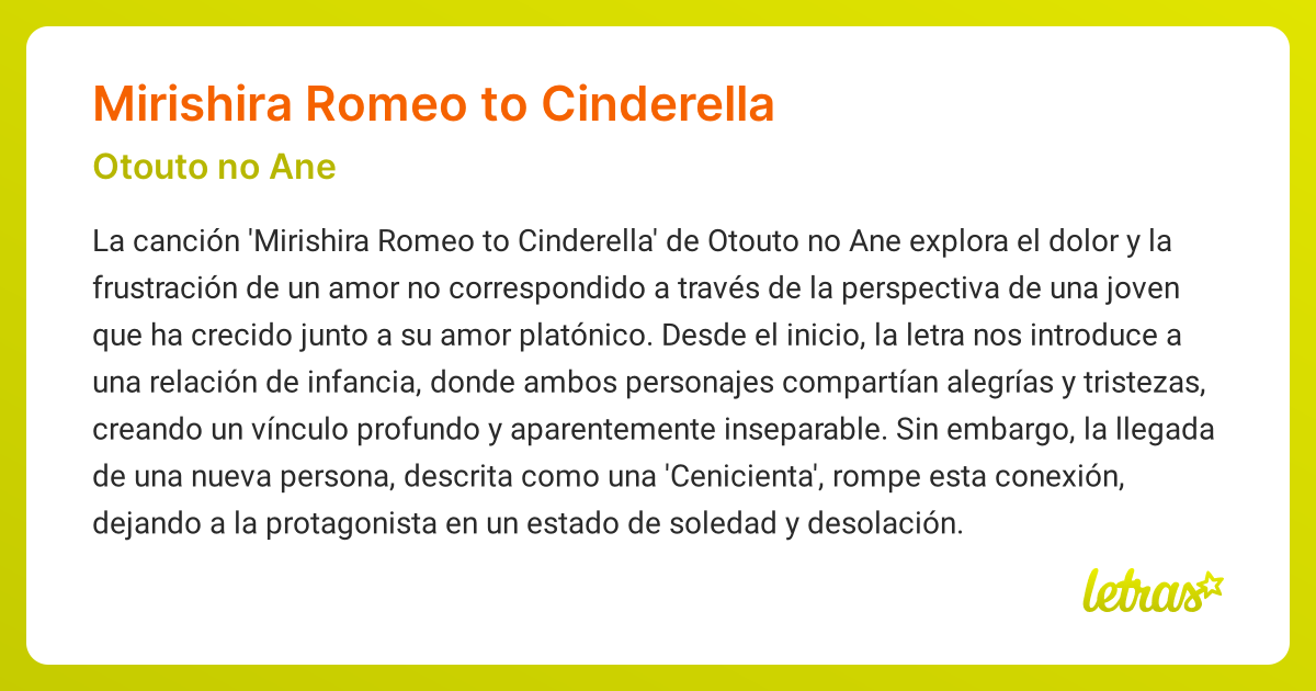 Significado de la canción MIRISHIRA ROMEO TO CINDERELLA (Otouto no Ane ...